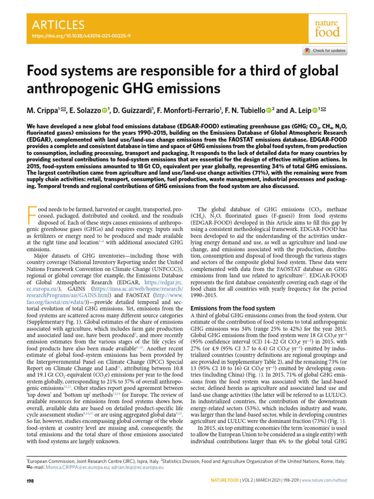 Food Systems Are Responsible For A Third of Global Anthropogenic GHG ...
