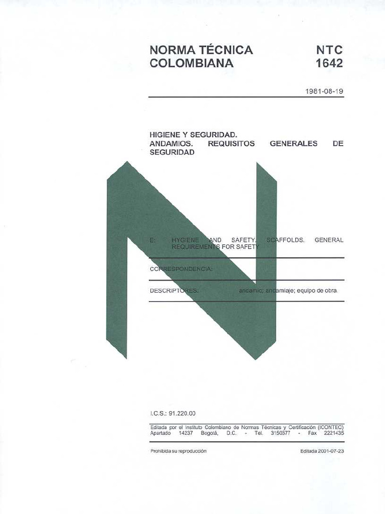 Norma NTC 1642 (Andamios Requerimientos de Seguridad ) | PDF