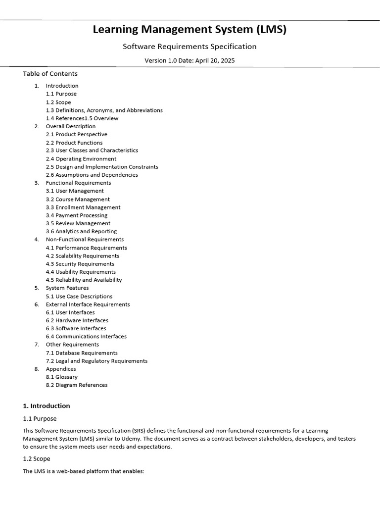 Learning Management System SRS | PDF | Use Case | Databases