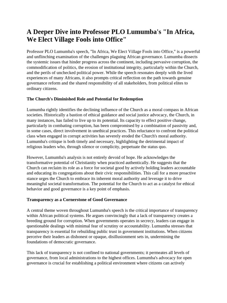 A Deeper Dive Into Professor PLO Lumumba's Speech | PDF | Governance ...