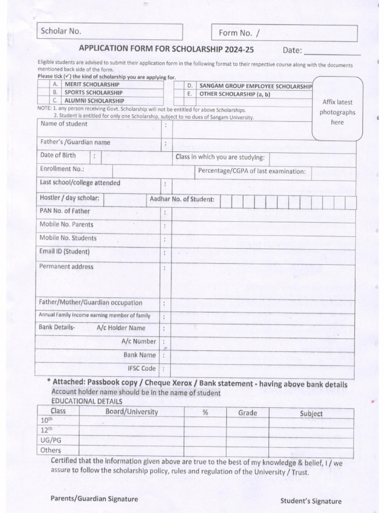 Scholrship Form 24-25 | PDF