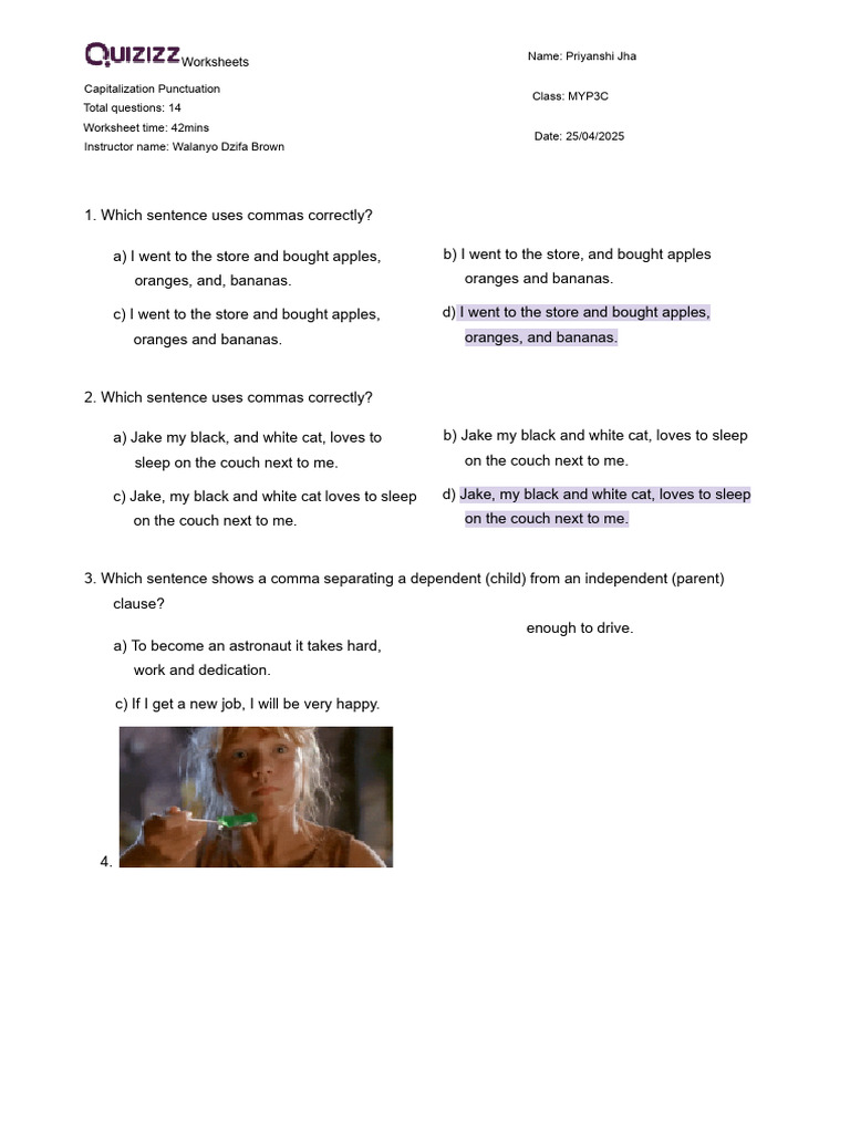 Quizizz - Capitalization Punctuation | PDF | Comma | Language Mechanics