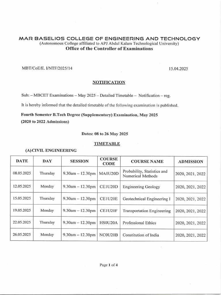 S4 (S) Examination, May 2025 - Detailed Timetable - NTF | PDF ...