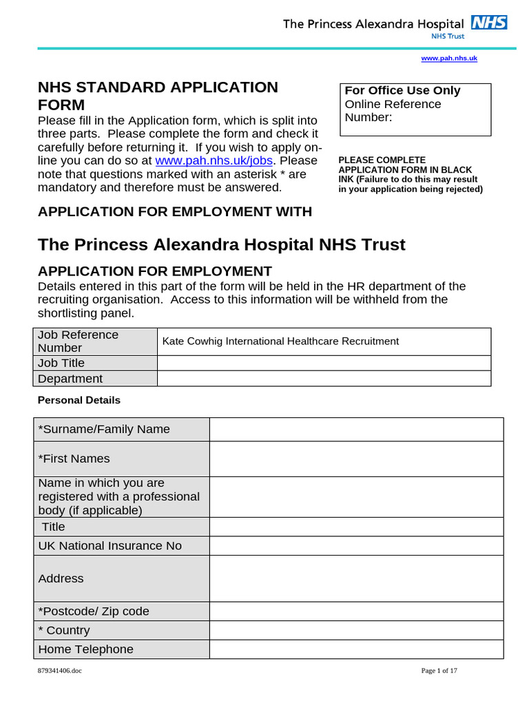NHS Standard Application Form | PDF | Criminal Record | Disability