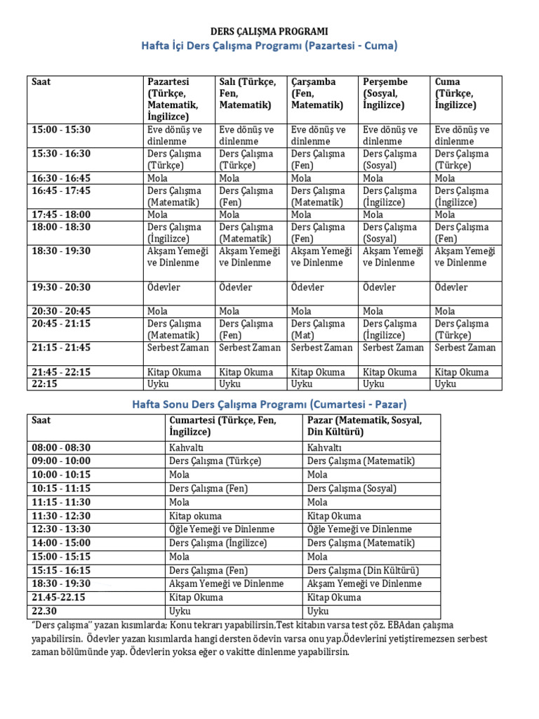 Ders Calisma Programi | PDF