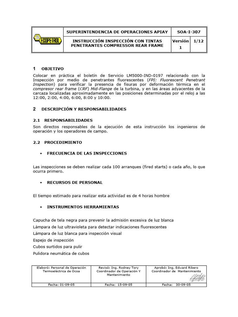 Inspección FPI Compresor Rear Frame | PDF | Solvente | Ultravioleta
