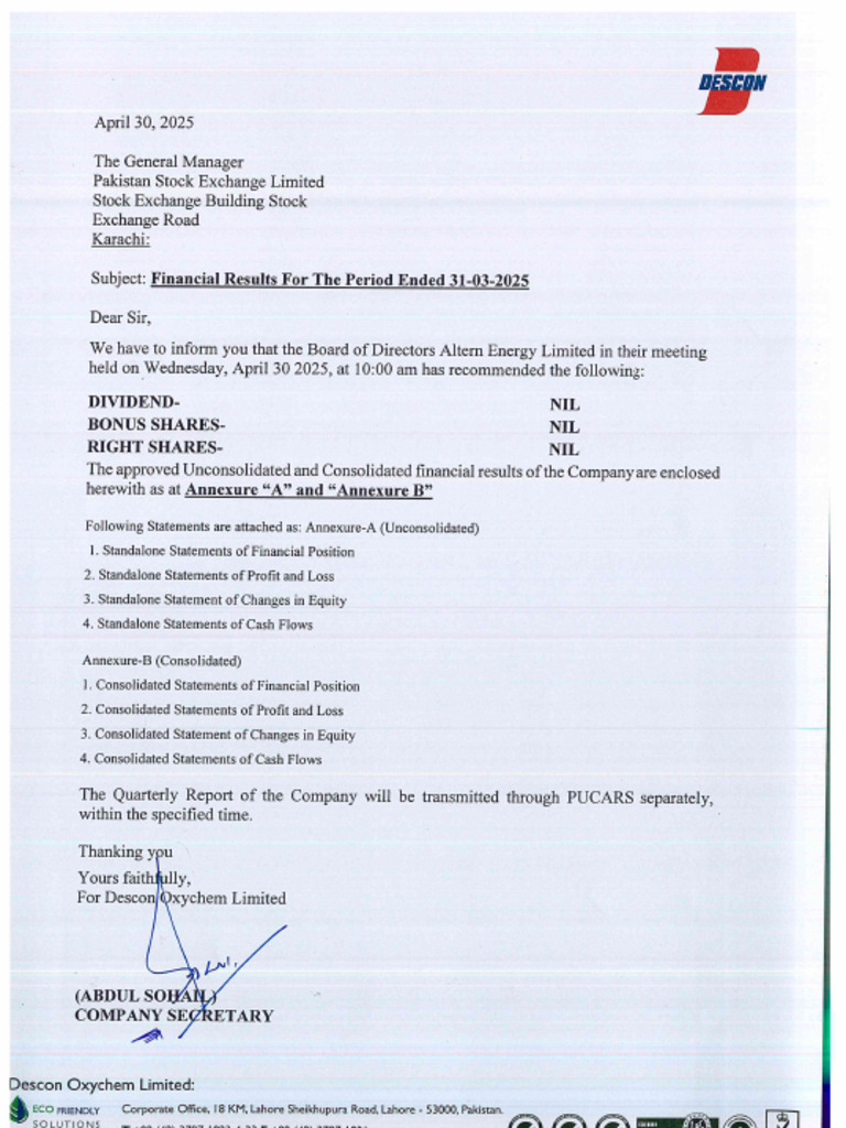 Descon Q1 2025 Results | PDF