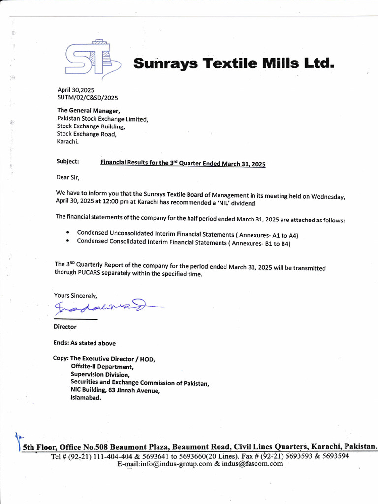 Sunrays Textile Q1 2025 Results | PDF | Equity (Finance) | Taxes