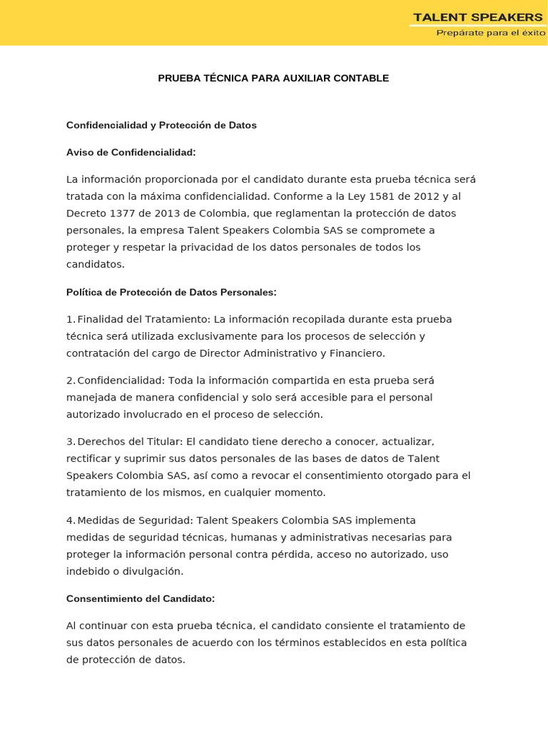 Prueba Técnica para Auxiliar Contable | PDF | Contabilidad | Factura