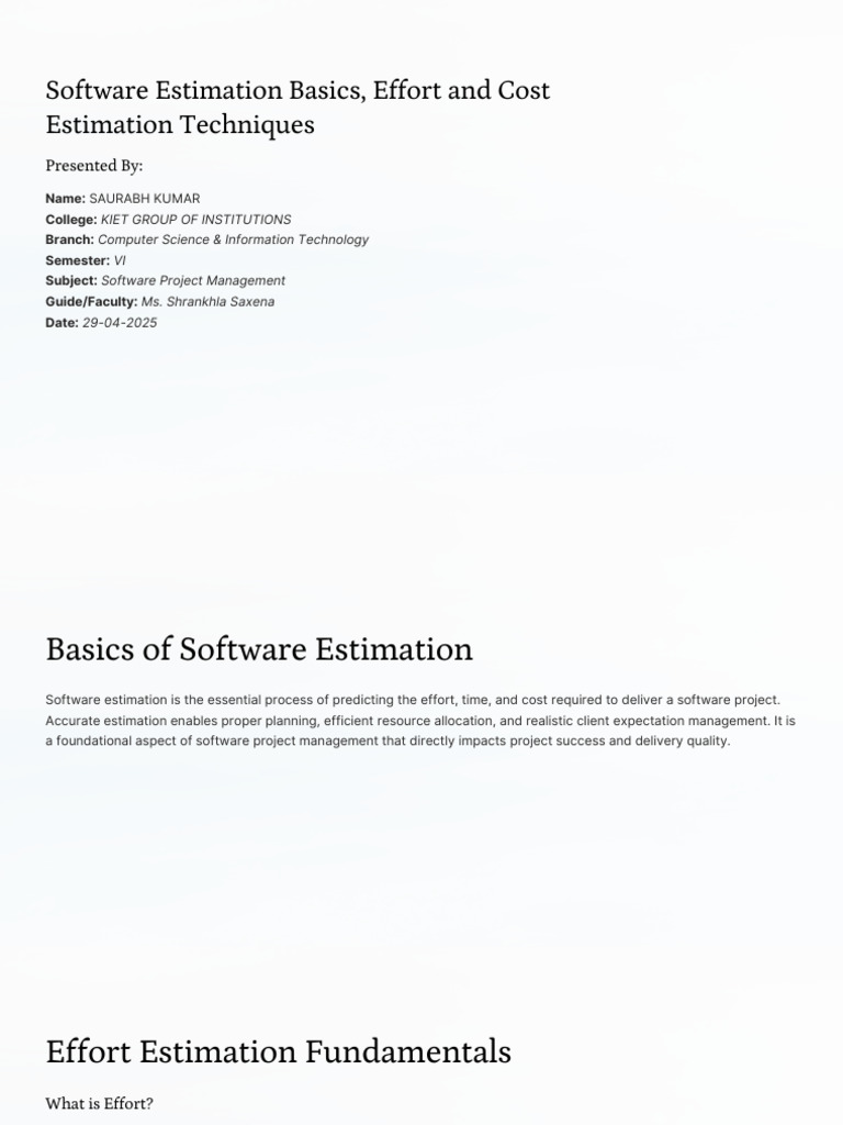 Software Estimation Techniques Overview | PDF | Software | Project ...
