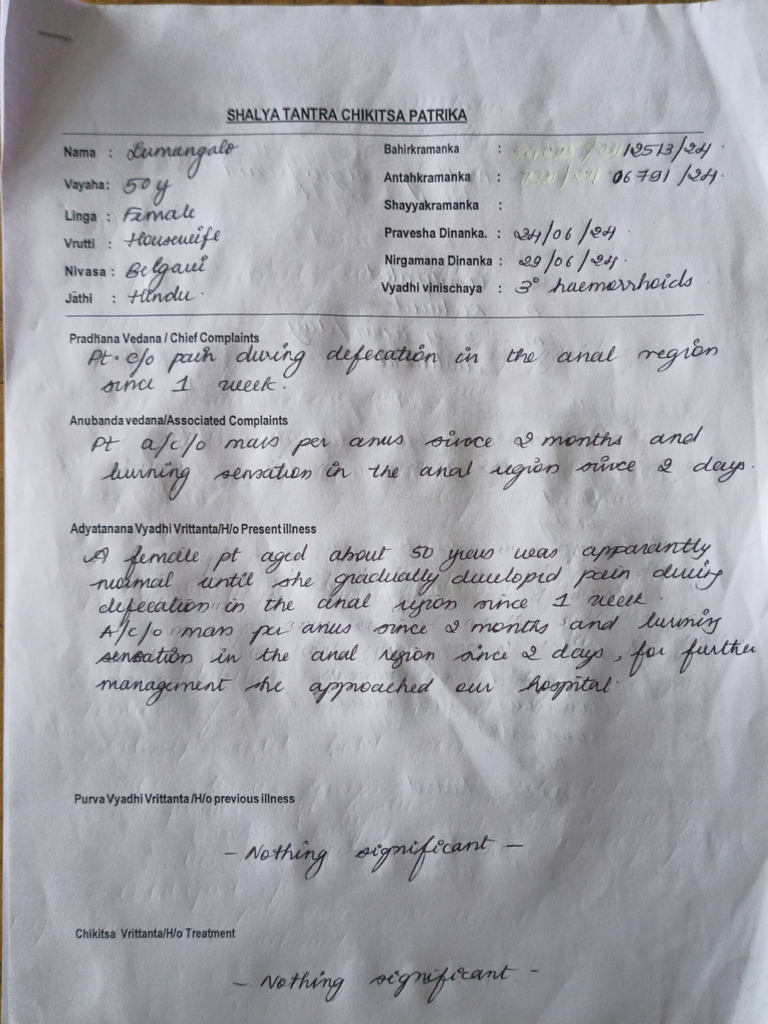 Shalya Case - 3° Haemorrhoids | PDF