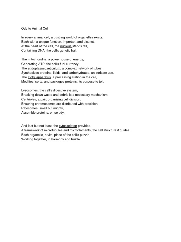 Animal Cell Poem | PDF