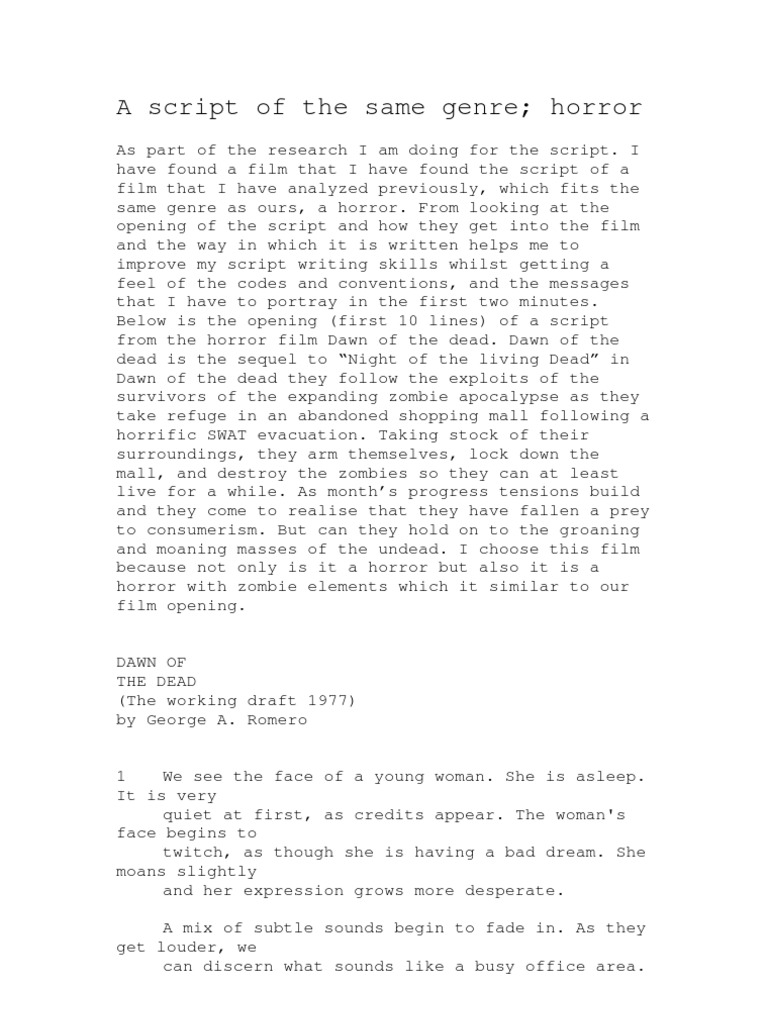 Analyzing Dawn of the Dead Script | PDF | Zombies | Leisure