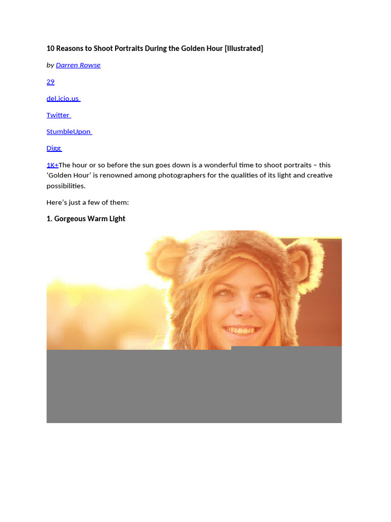 10 Reasons To Shoot Portraits During The Golden Hour | PDF