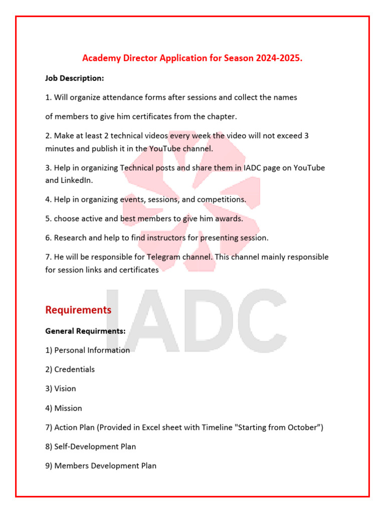 Academy Director Application For Season 2024-2025.. | PDF