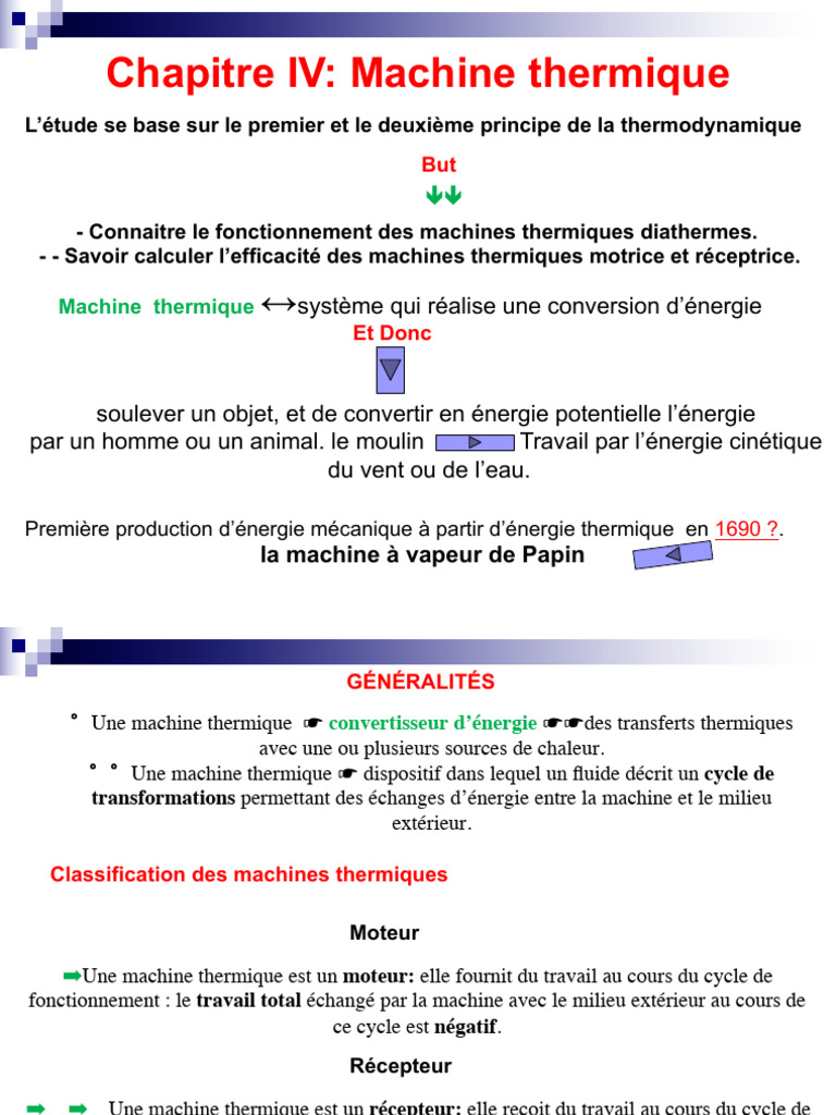 Machines Thermiques et Efficacité | PDF | Chaleur | Deuxième principe ...