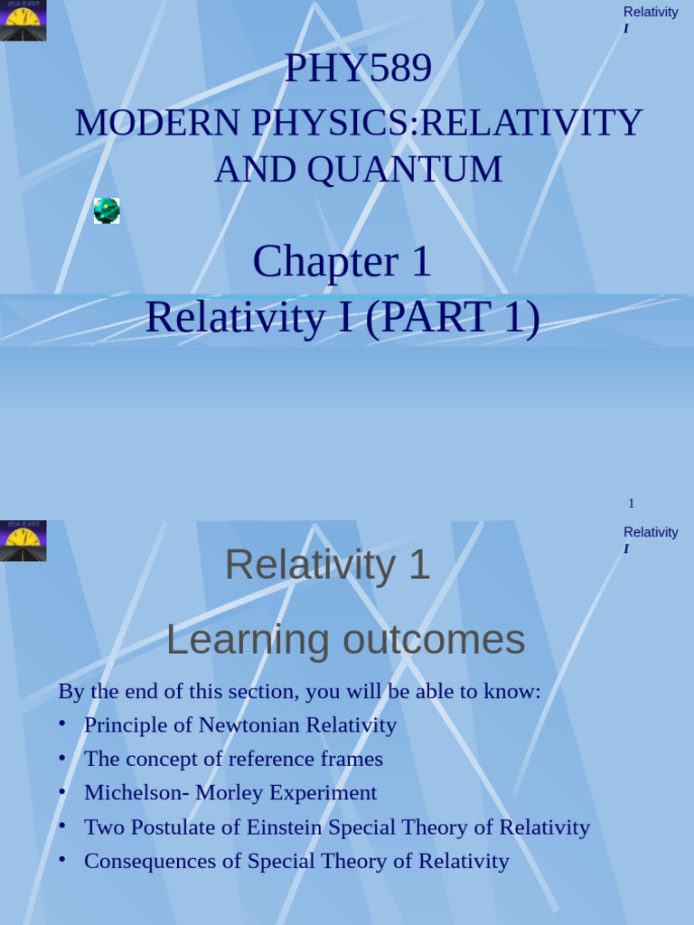 C1-Relativity I _Part 1 | PDF | Theory Of Relativity | Special Relativity
