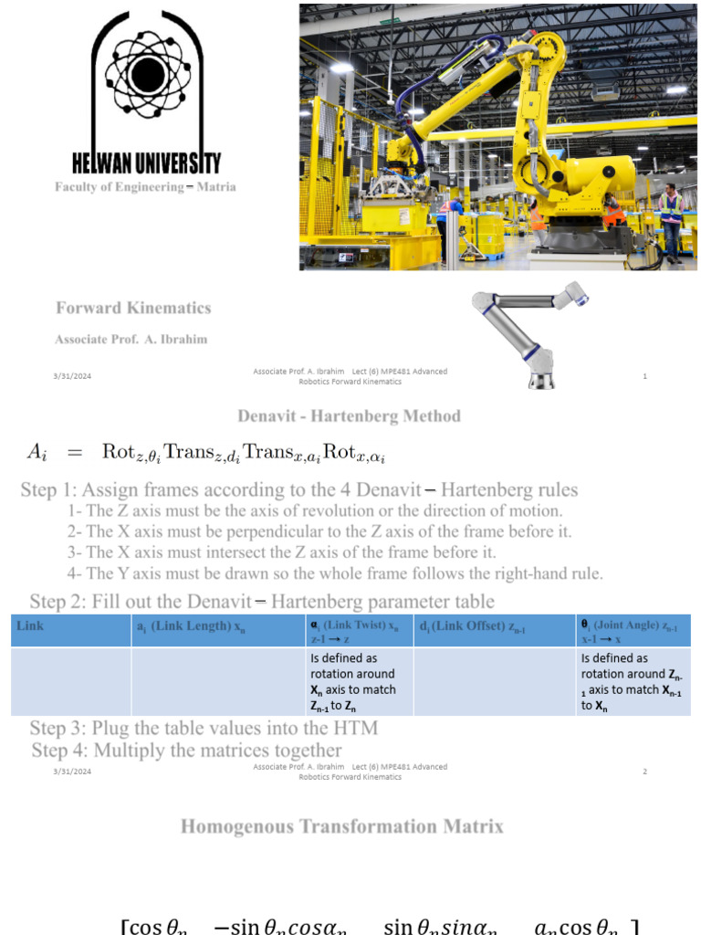 6 - MPE 481 Advanced Robotics Forward Kinematics | PDF | Geometry | Classical Mechanics