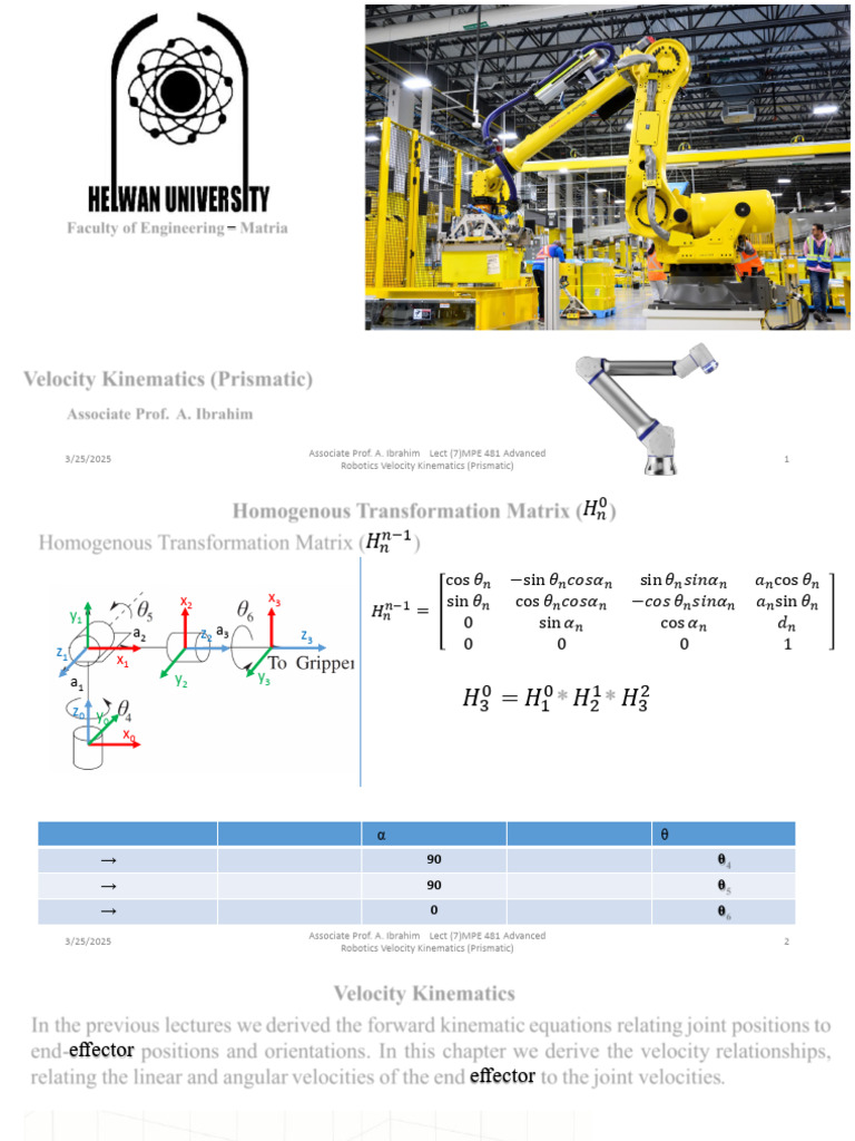 7_ MPE 481 Advanced Robotics Velocity Kinematics | PDF | Kinematics | Spacetime