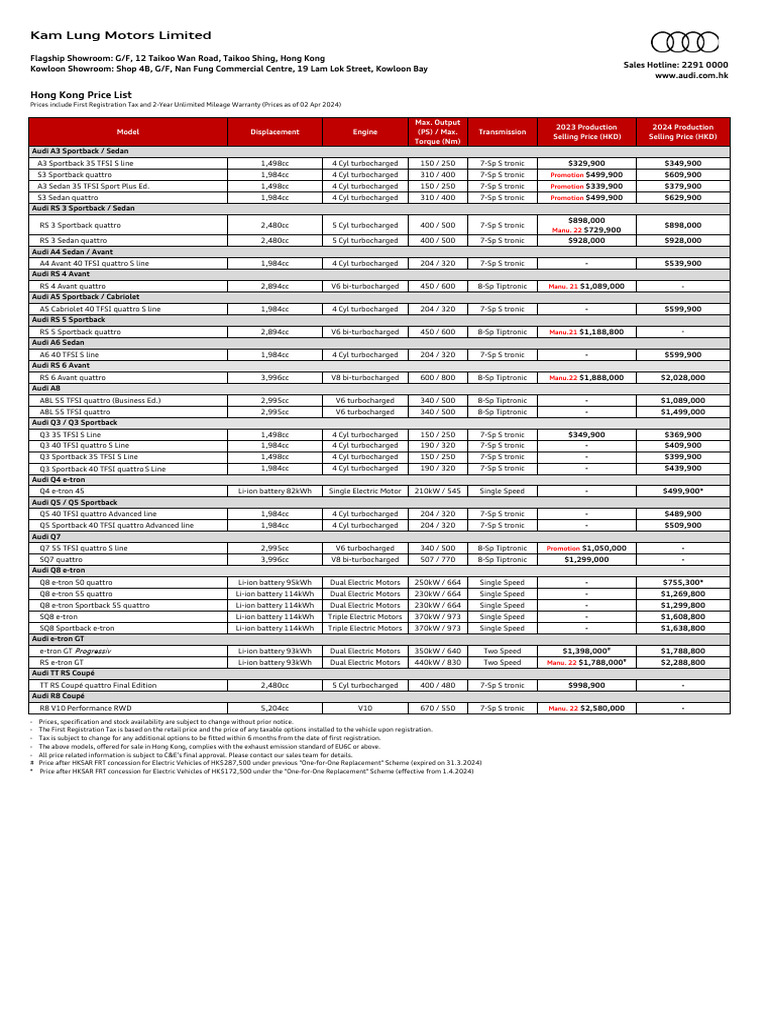 Audi Full Range Price List | PDF | Audi | Vehicle Technology