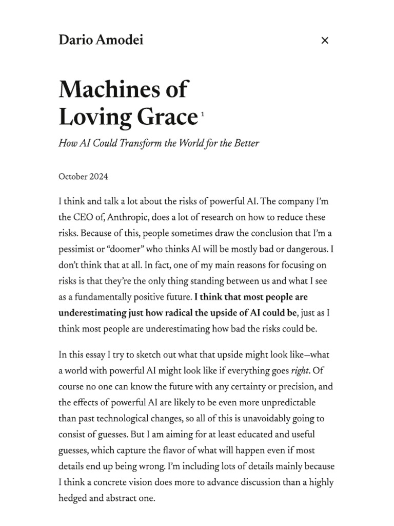 Dario Amodei Machines of Loving Grace | PDF