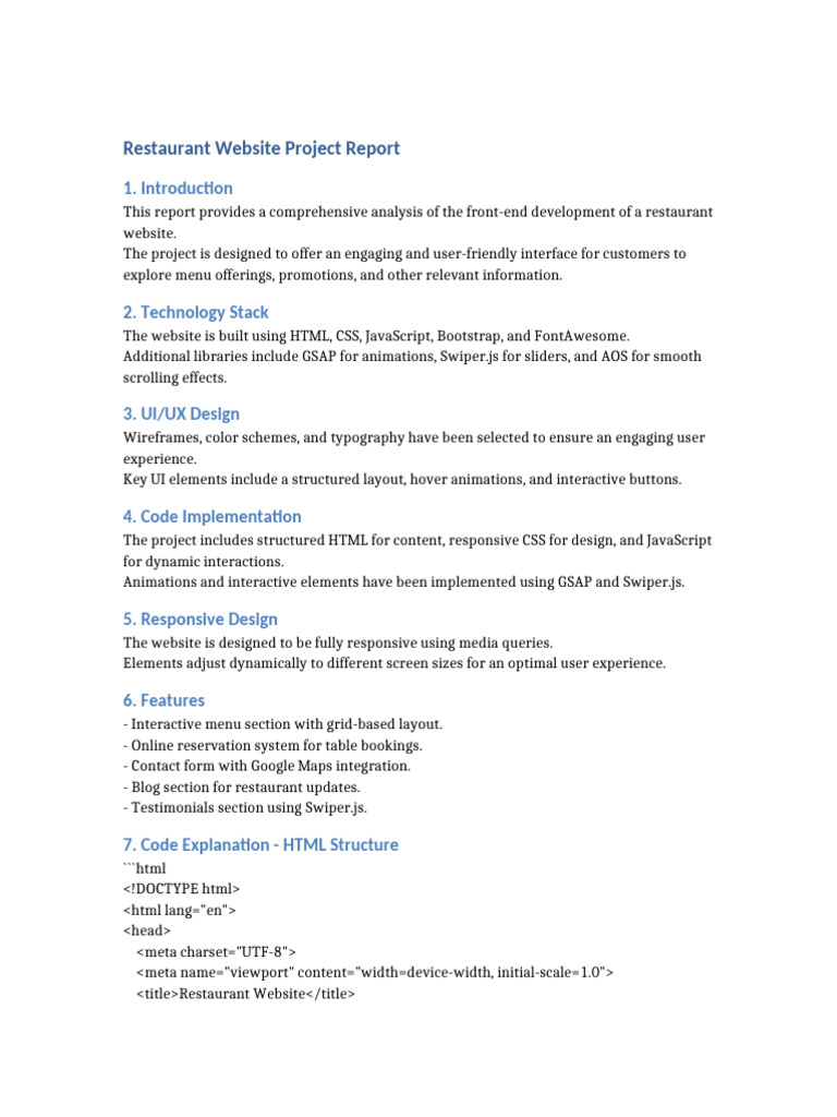 Restaurant Website Project Full Report | PDF | Java Script | Bootstrap ...