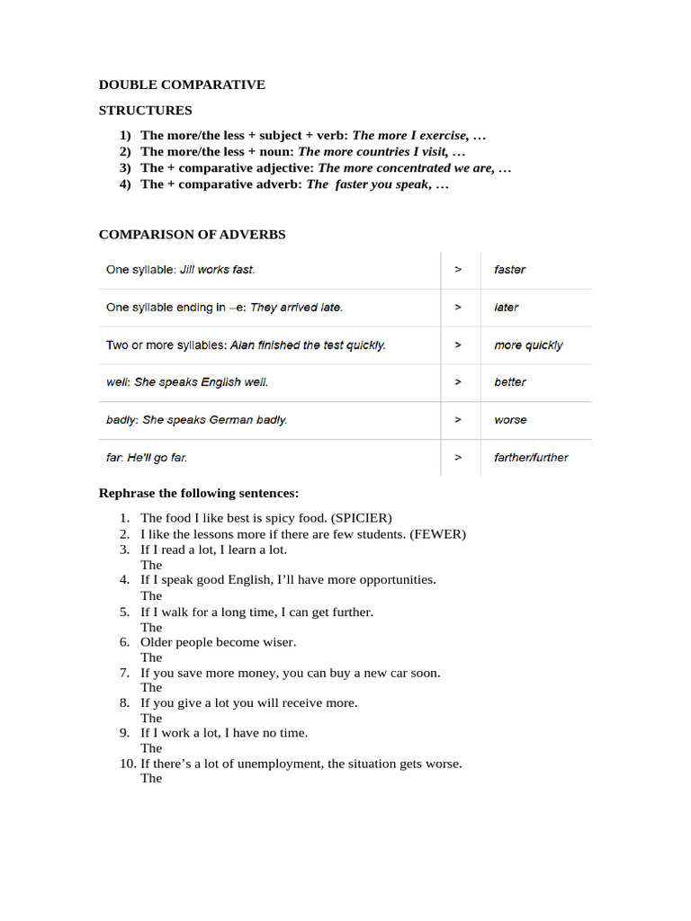 Double Comparative Exercises | PDF