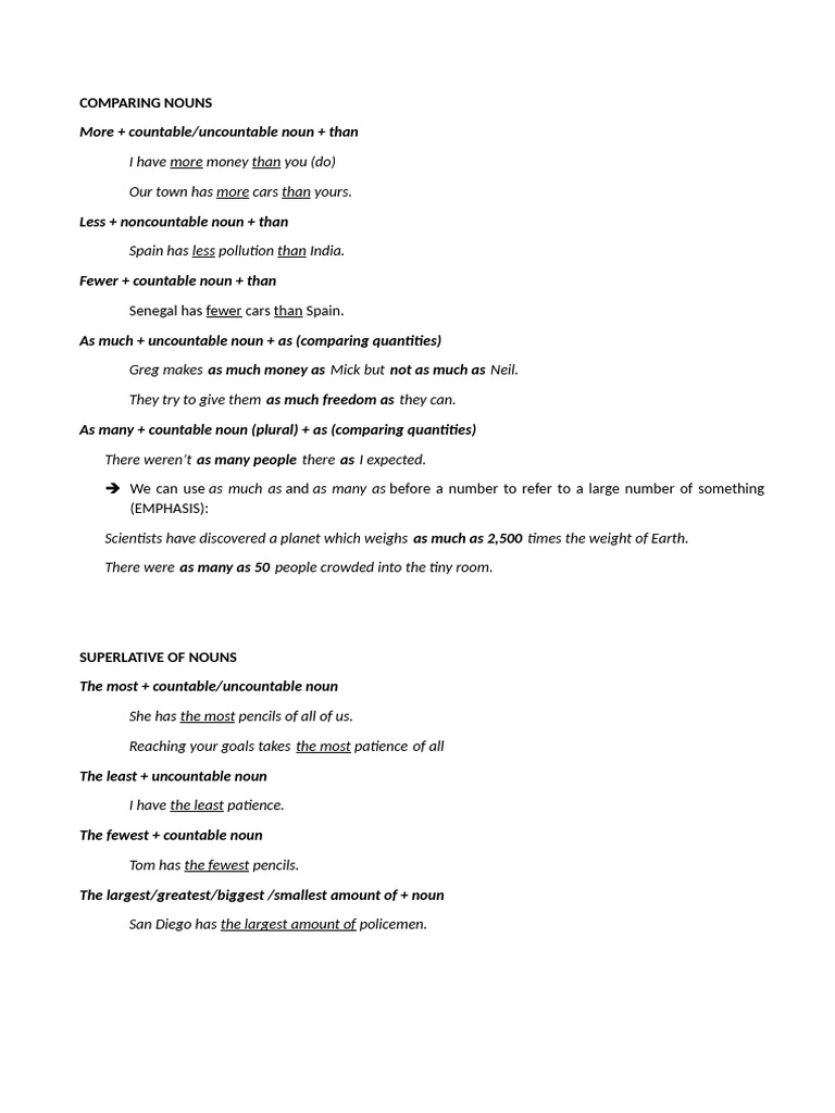 COMPARING NOUNS (With Exercises With Keys) | PDF | Noun | Linguistic ...