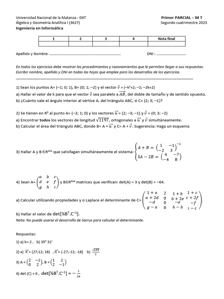 P1-mar-tar-2c-2023 | PDF | Triángulo | Álgebra lineal