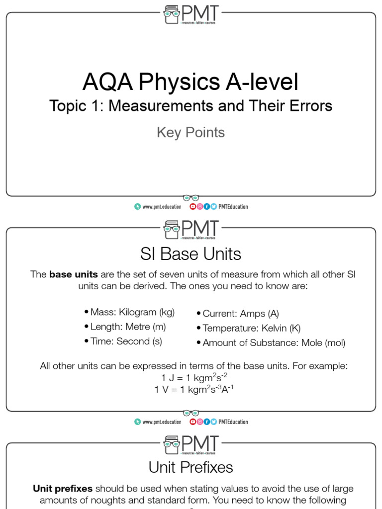 Key Points - Section 1 Measurements and Their Errors - AQA Physics A-Level 2 | PDF | Elementary ...
