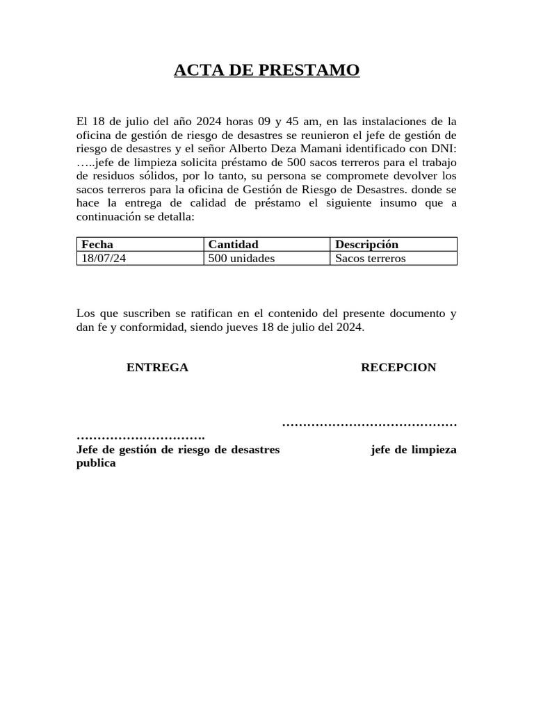 Acta de Prestamo | PDF