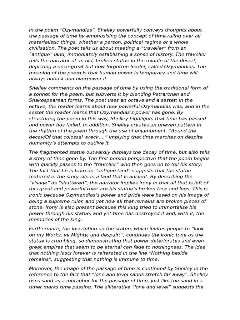 Essay File OZYMANDIAS Response | PDF | Poetry | Stanzaic Form