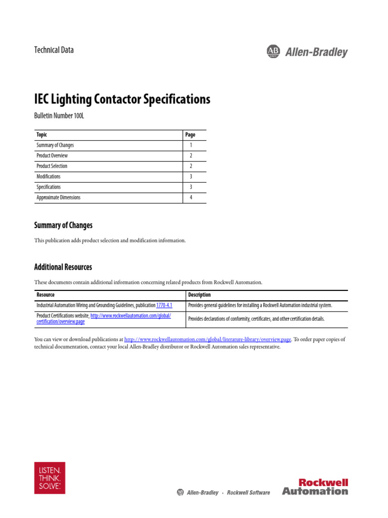Allen-Bradley Model 100L-C20ND4 Cutsheet | PDF | Electronics | Electrical Equipment