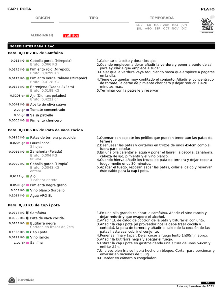 Receta de Cap i Pota con Samfaina | PDF | Caldo | Cocinando