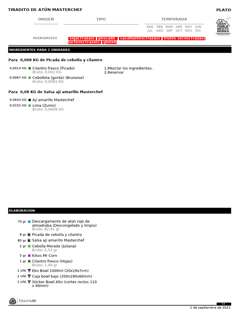 Tiradito de Atún Masterchef | PDF