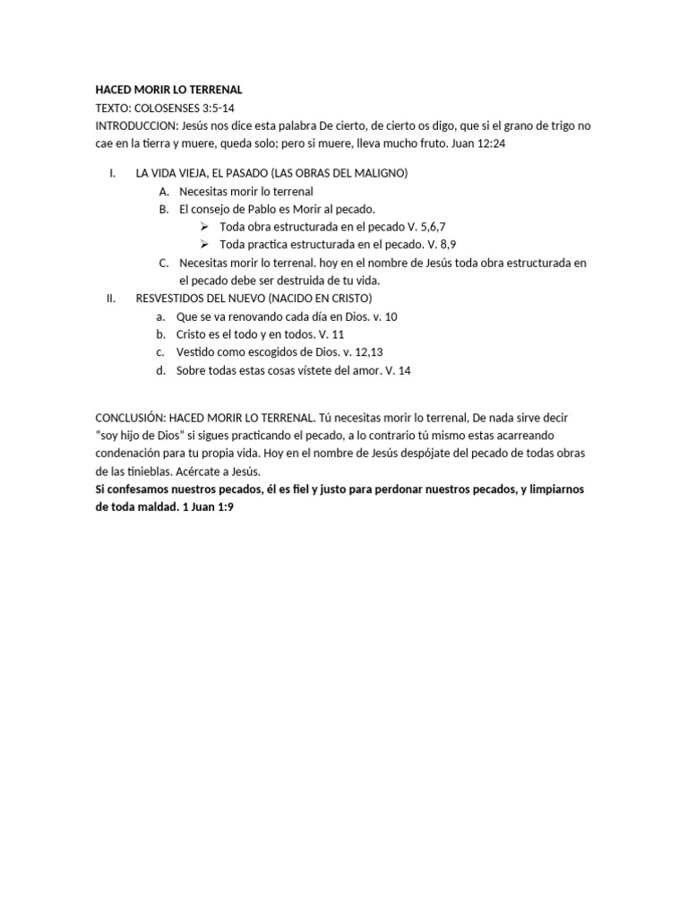 Haced Morir Lo Terrenal Texto | PDF