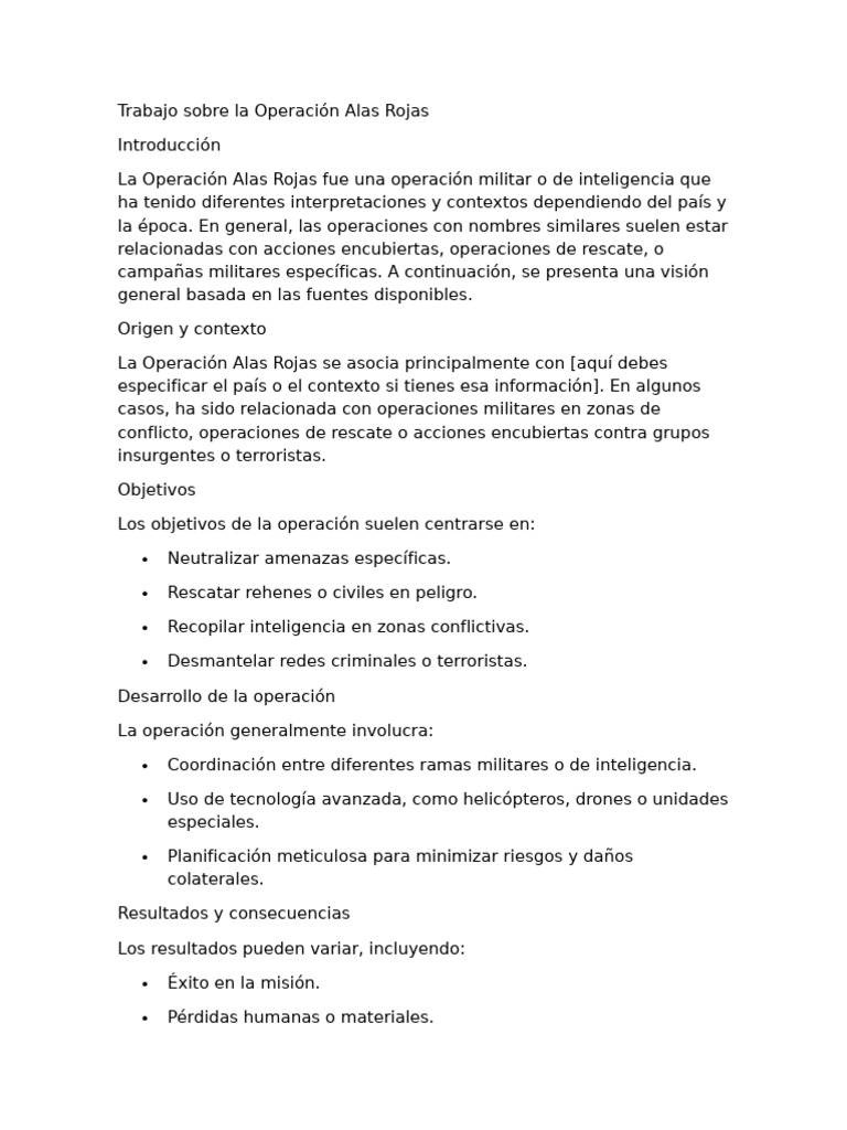 Trabajo Sobre La Operación Alas Rojas | PDF