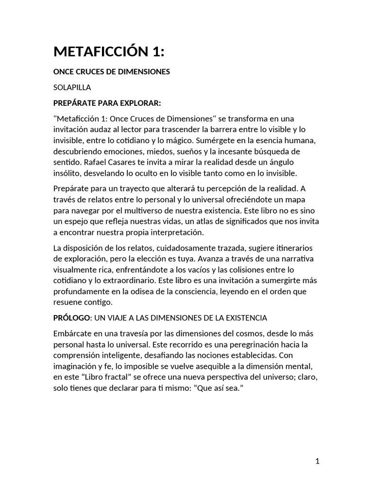 0 METAFICCIÓN 1 Once Cruces de Dimensiones | PDF | Verdad | Mente