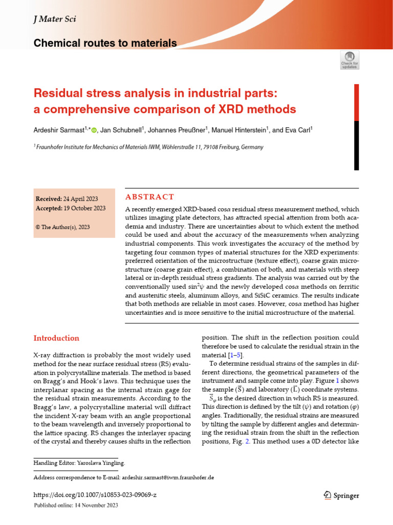 Residual Stress Analysis in Industrial Parts: A Comprehensive ...