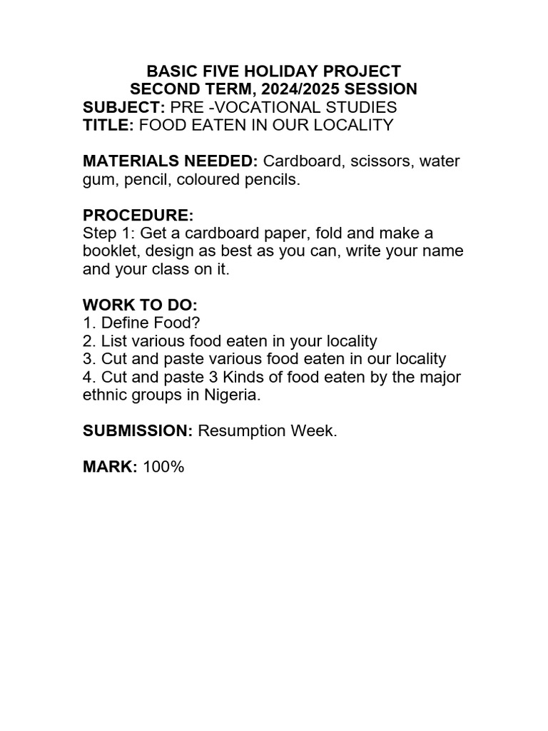 Local Food Project for Pre-Vocational Studies | PDF