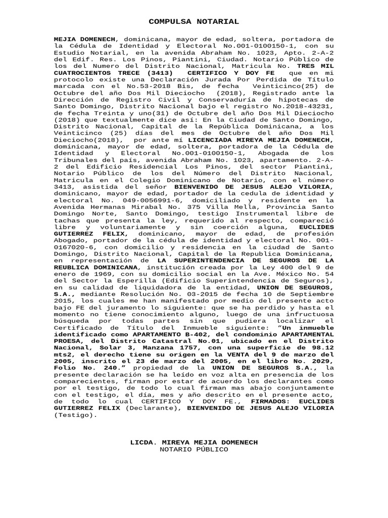 Modelo de Compulsa Notarial | PDF | República Dominicana | Derecho ...