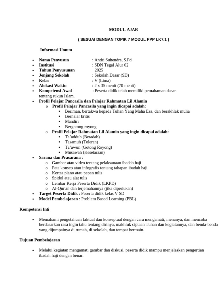Tugas Akjhir Modul Ajar PPP Andri Suhendra, S.PD | PDF