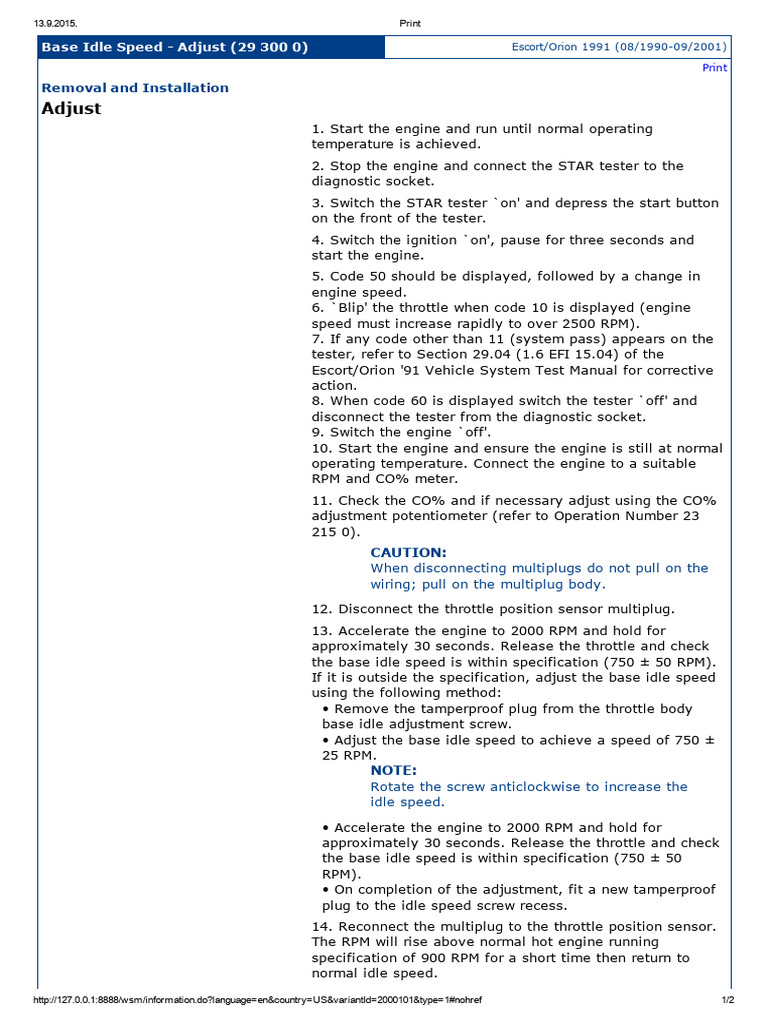 Base Idle Speed FOED ESCORT | PDF | Throttle | Rotating Machines