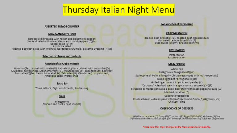 Seasonal Taste - Thursday Italian Night Menu | PDF | Salad | Italian ...
