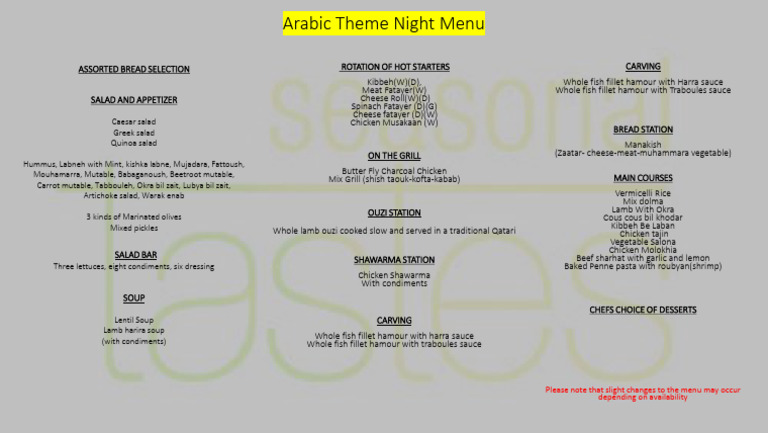 Seasonal - Tuesday Arabic Night Menu | PDF | Salad | African Cuisine
