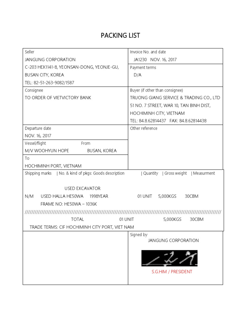 22d. Ntn 4. Packing List | PDF