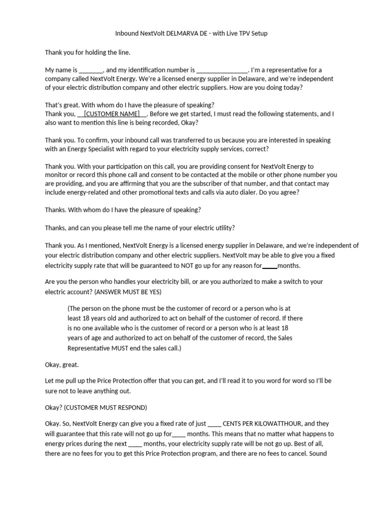 NextVolt DE Inbound Sales Script - EN - 6-28-24 | PDF