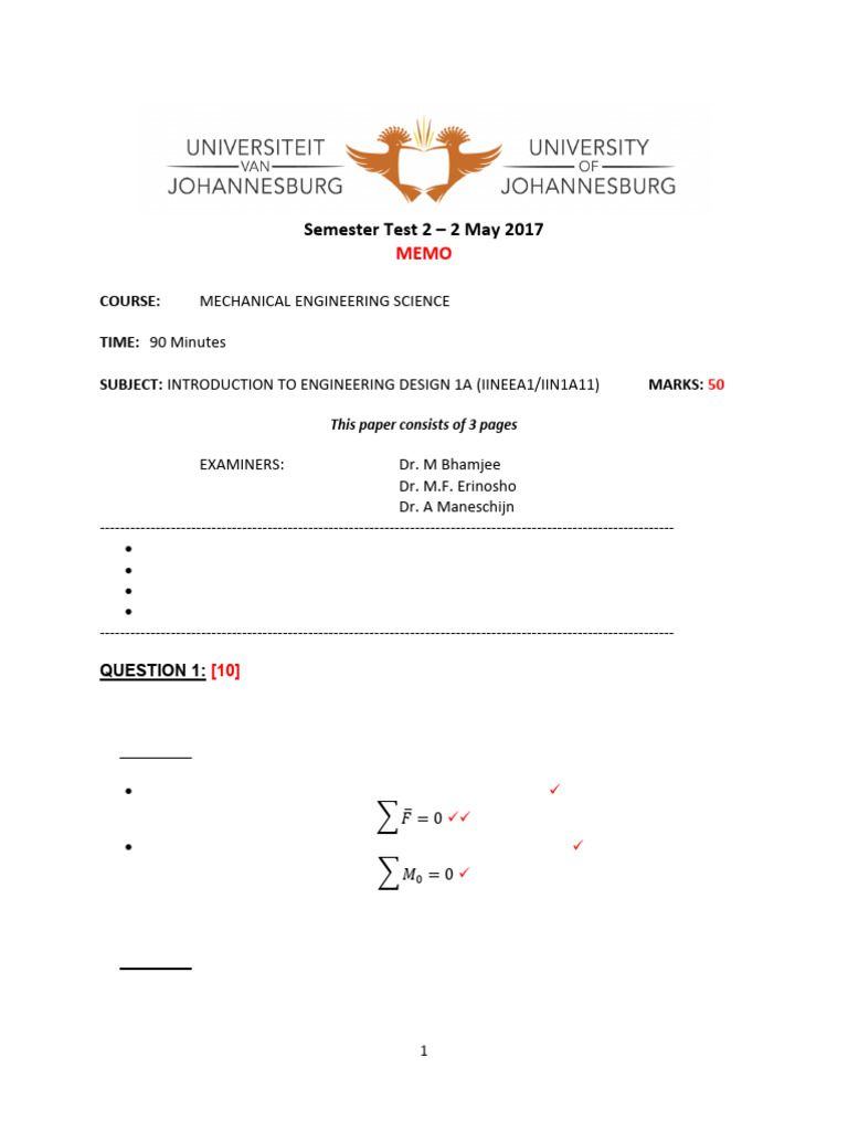 IINEEA1 - 1A11 ST2 2017 Memo | PDF | Beam (Structure) | Bending