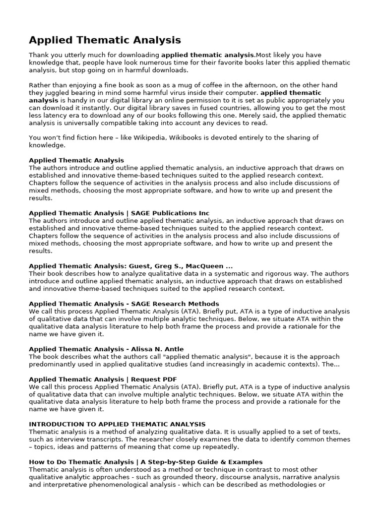 Applied Thematic Analysis | PDF | Qualitative Research | Methodology
