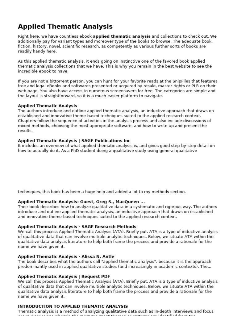 Applied Thematic Analysis | PDF | Qualitative Research | Analysis